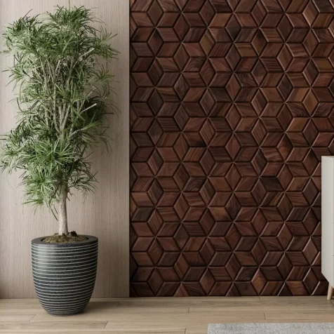 Walnut 3D Hexagon Wood Panels | Real Wood Wall Panels